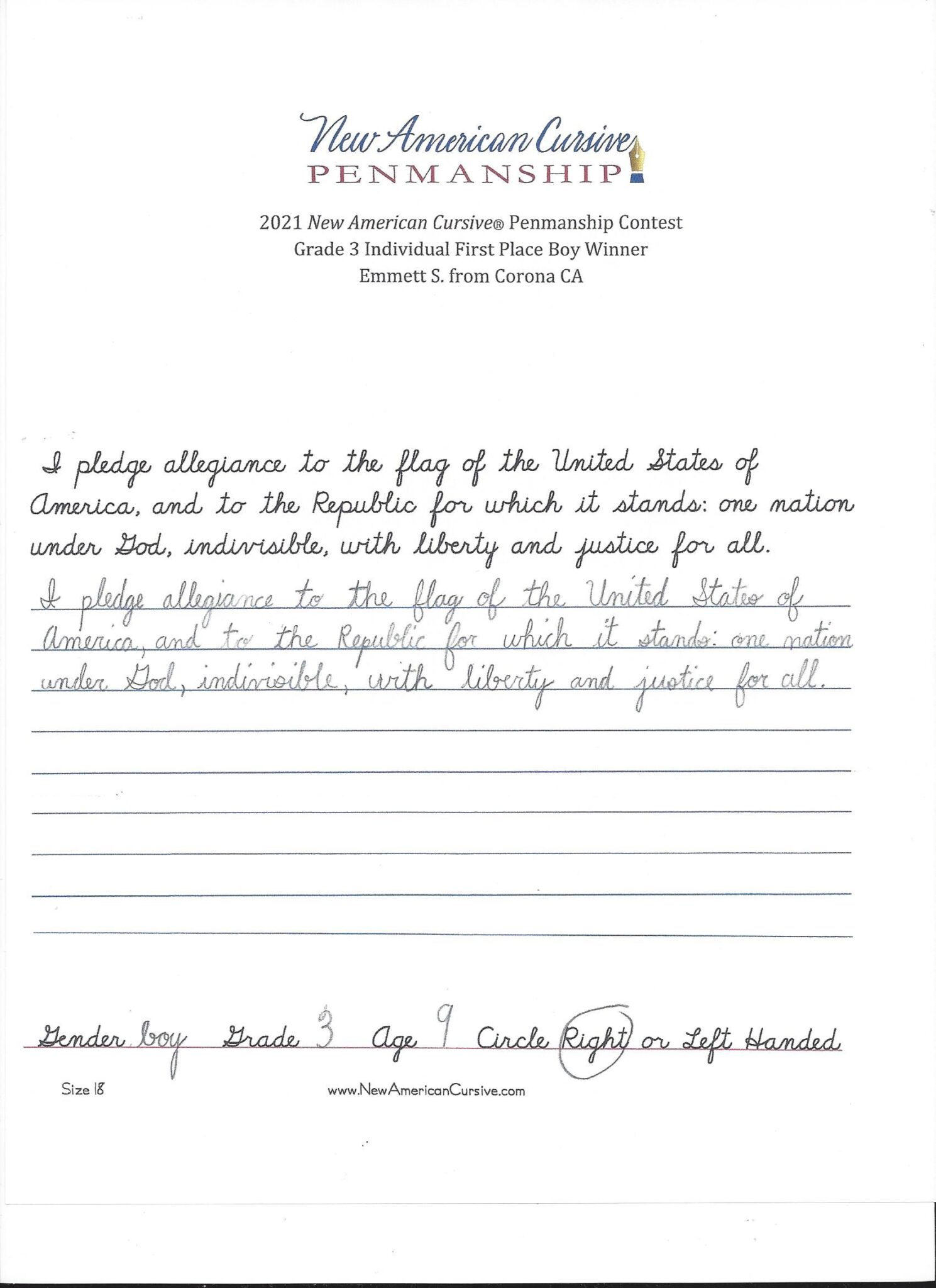 2021 Handwriting Contest Winners – New American Cursive