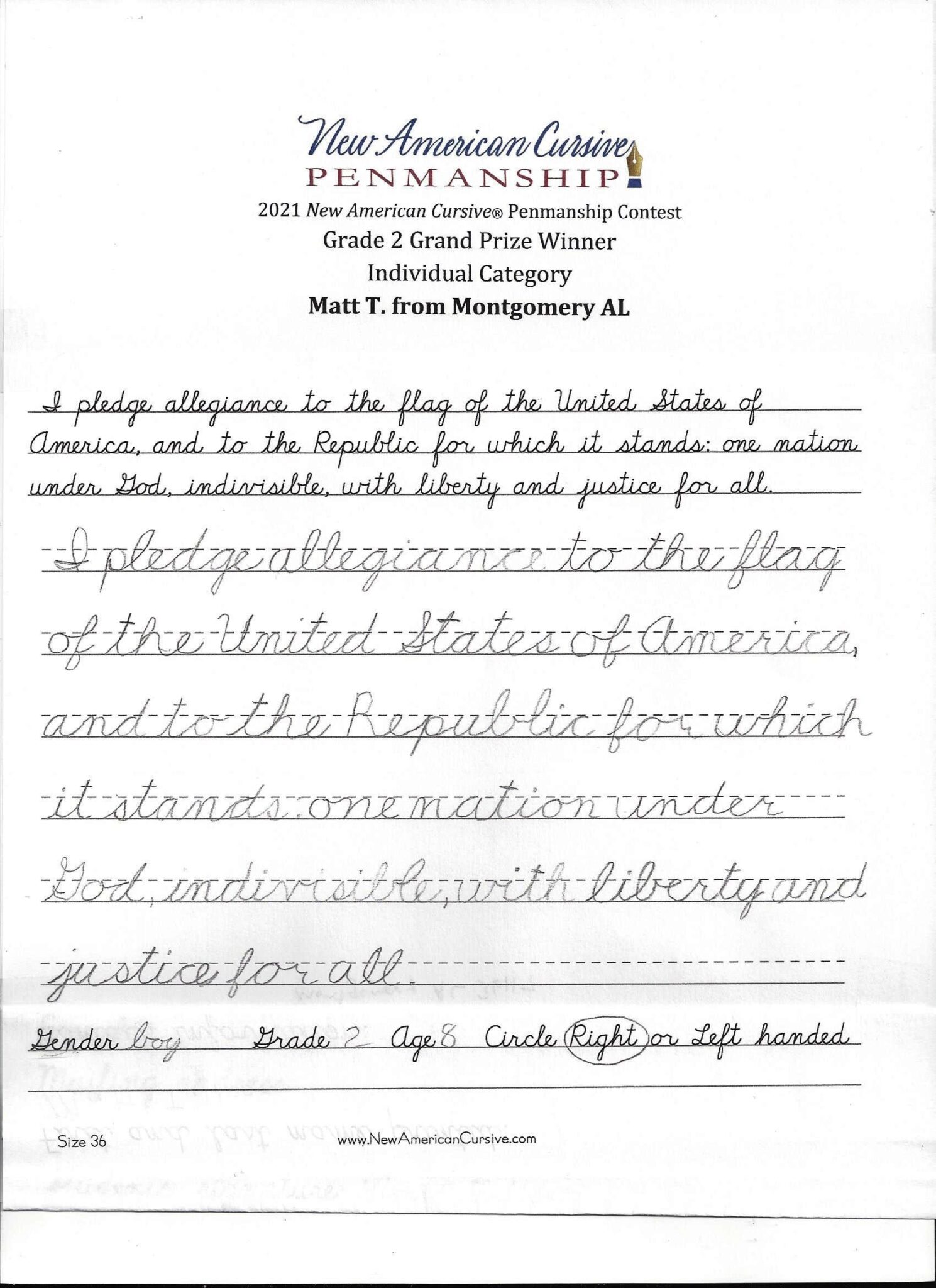 2021 Handwriting Contest Winners – New American Cursive