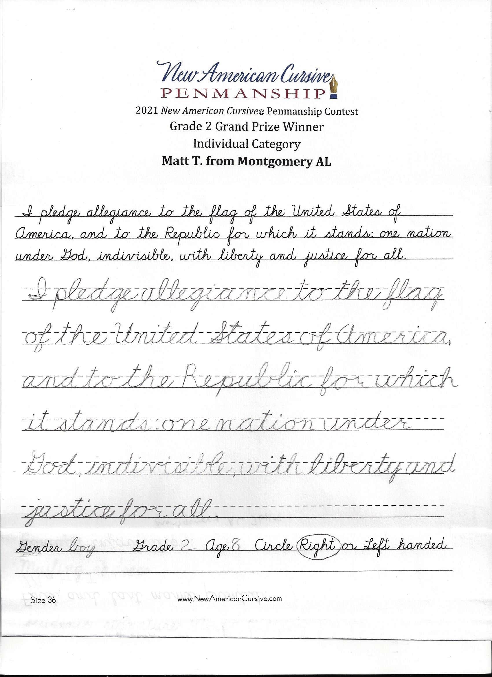 2021 Handwriting Contest Winners – New American Cursive