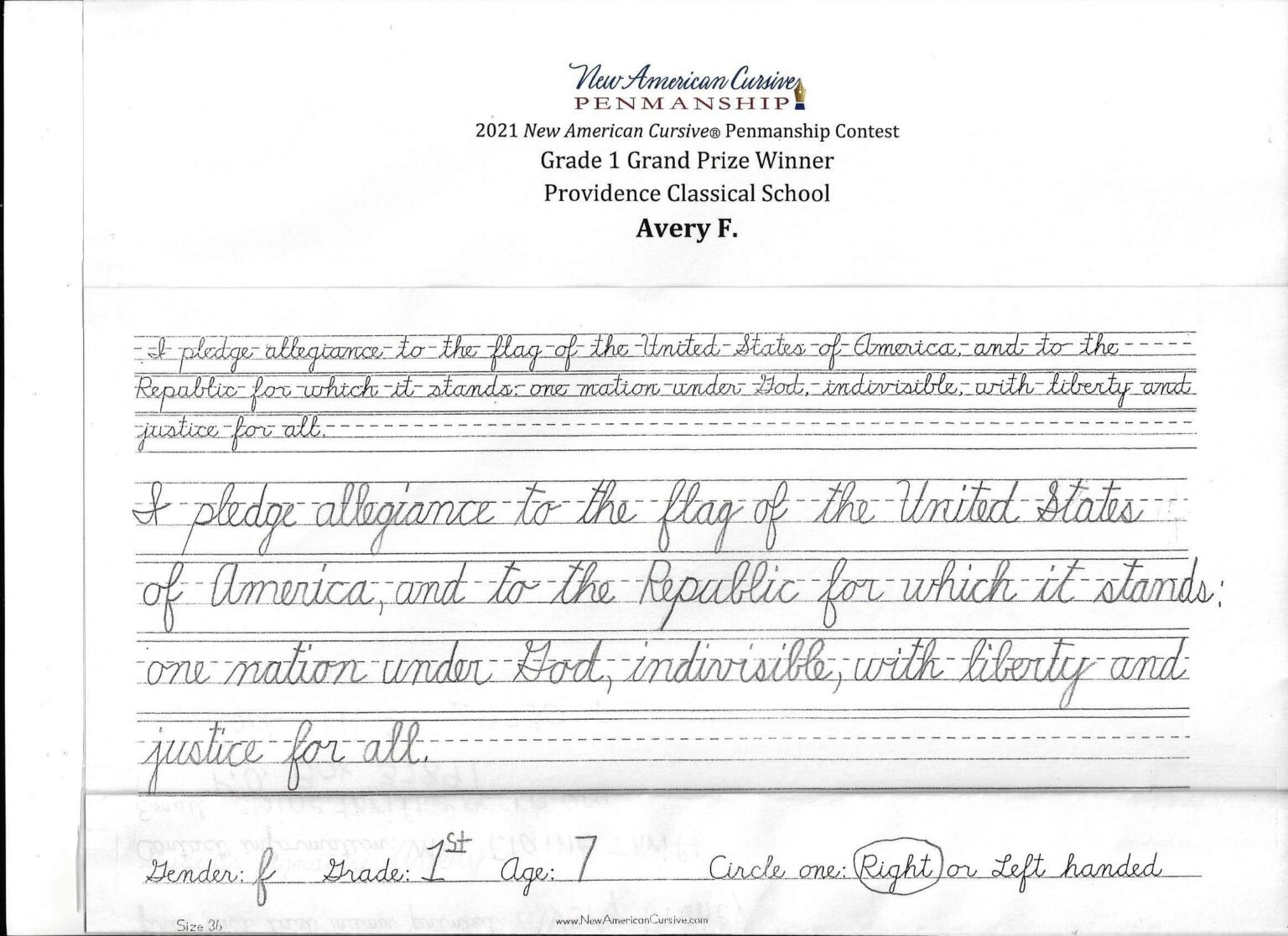 2021 Handwriting Contest Winners – New American Cursive