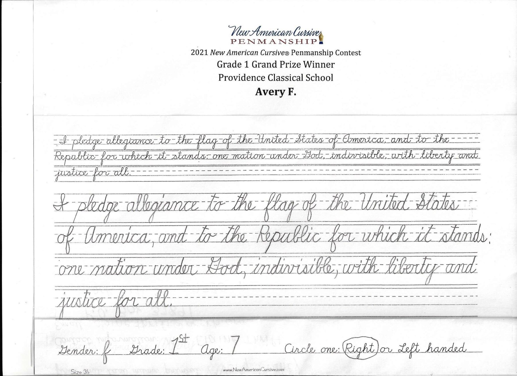 2021 Handwriting Contest Winners – New American Cursive