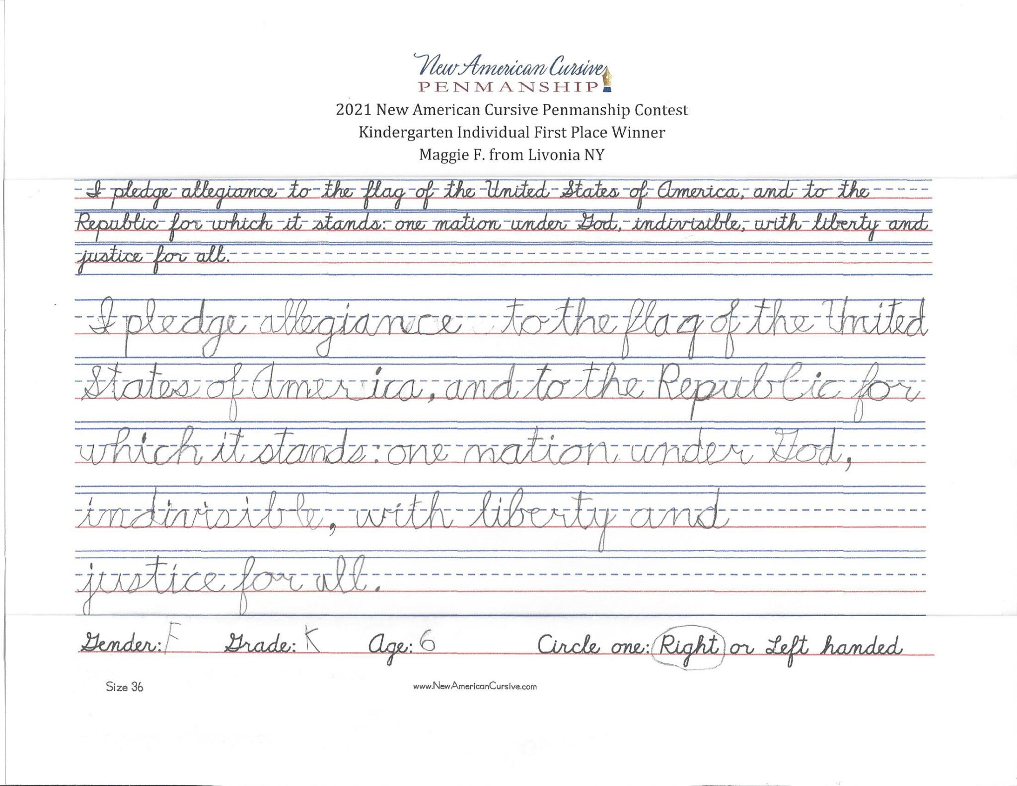 2021 Handwriting Contest Winners – New American Cursive