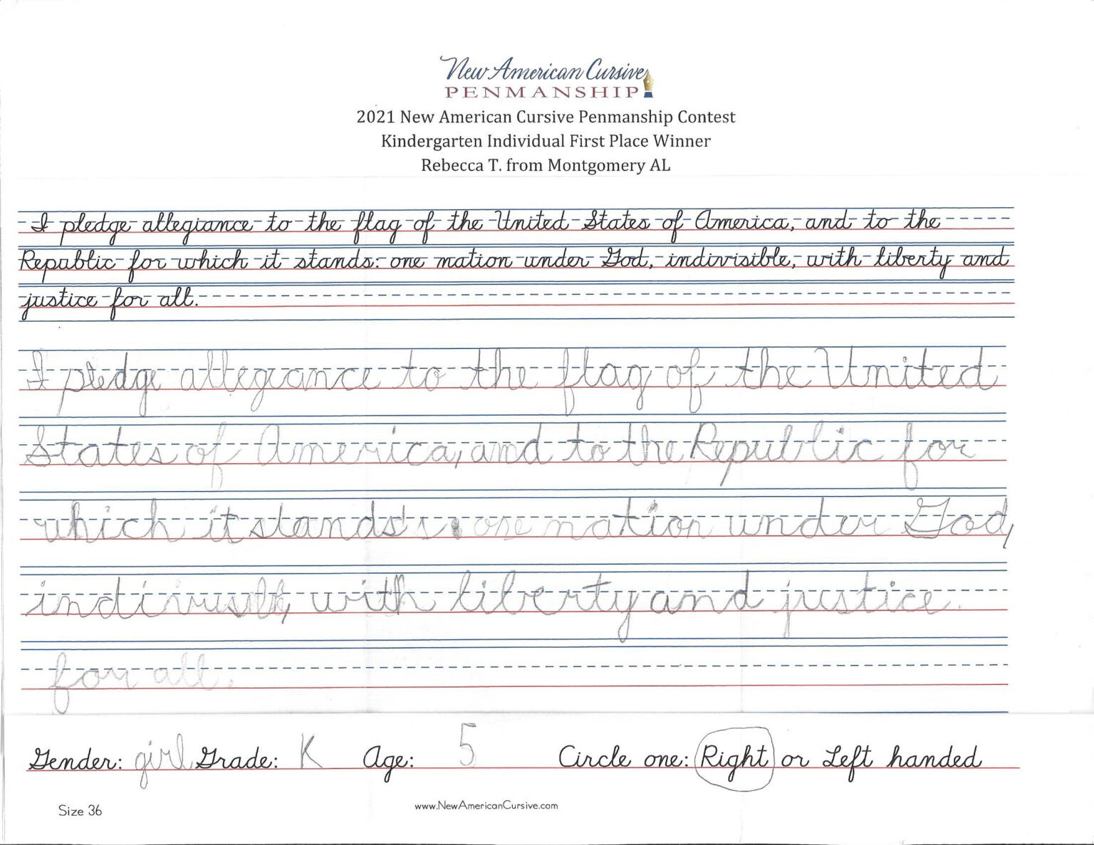 2021 Handwriting Contest Winners – New American Cursive