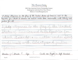 2021 Handwriting Contest Winners – New American Cursive