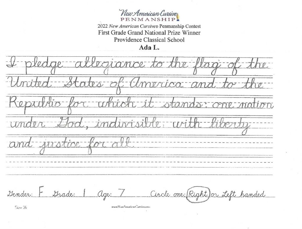 2022 Handwriting Contest Winners – New American Cursive