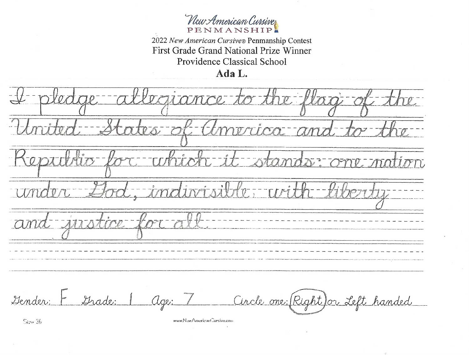 2022 Handwriting Contest Winners – New American Cursive