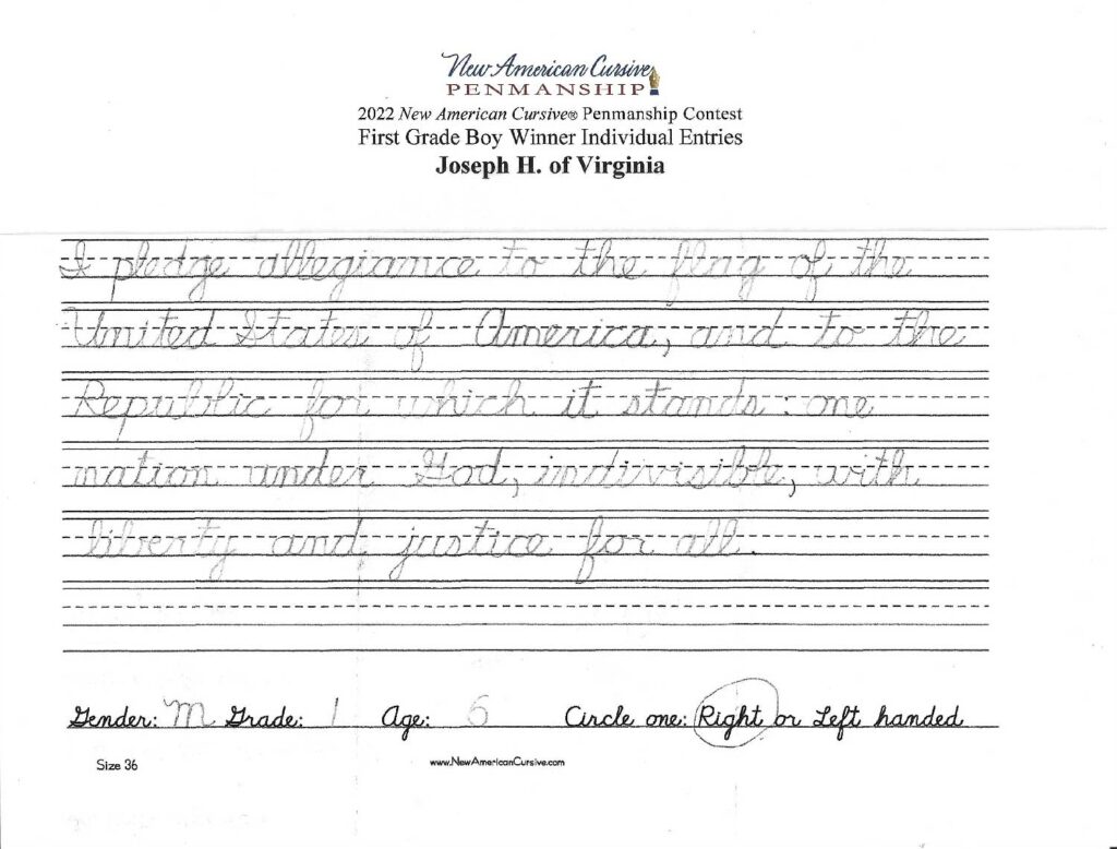 2022 Handwriting Contest Winners – New American Cursive
