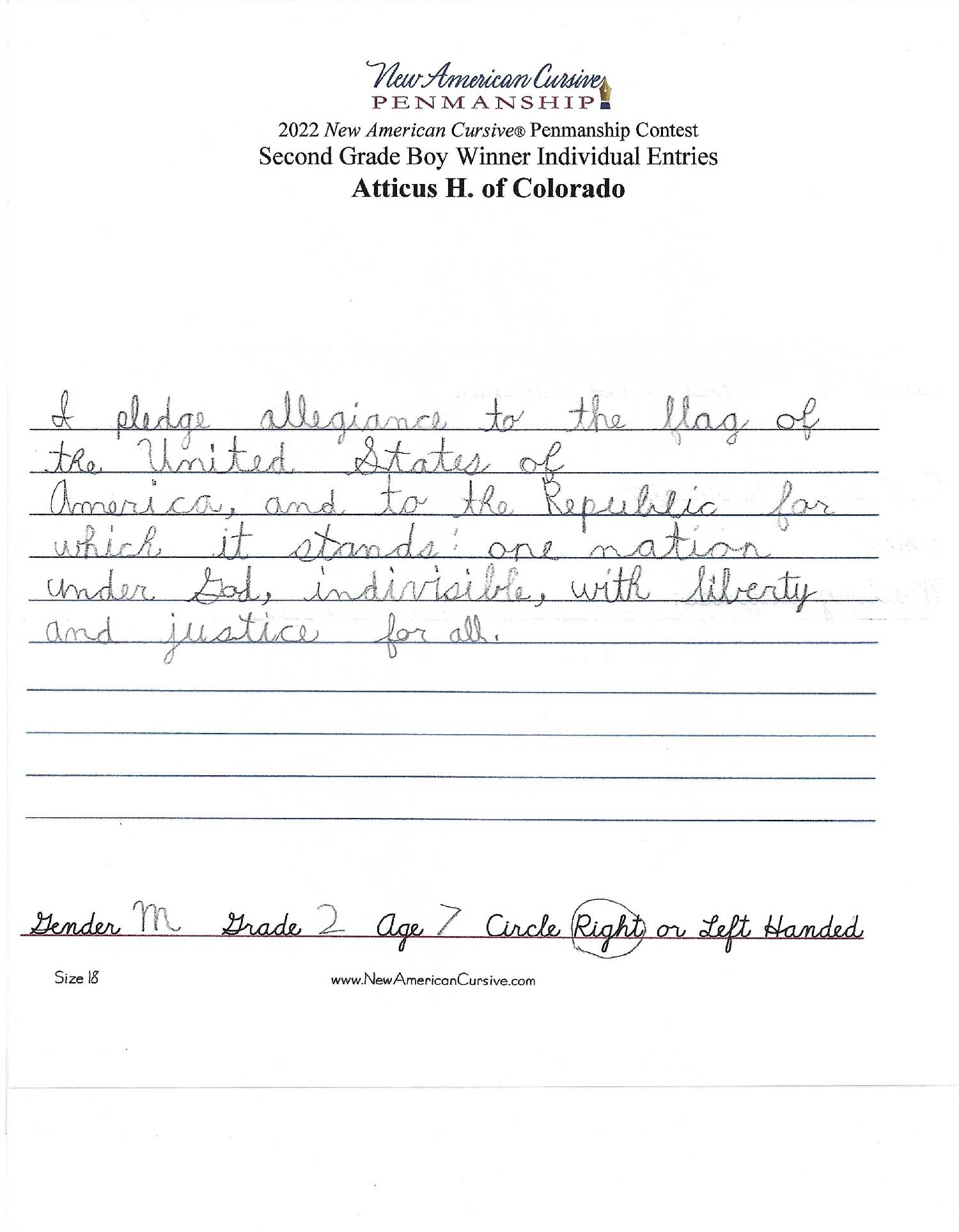 2022 Handwriting Contest Winners – New American Cursive