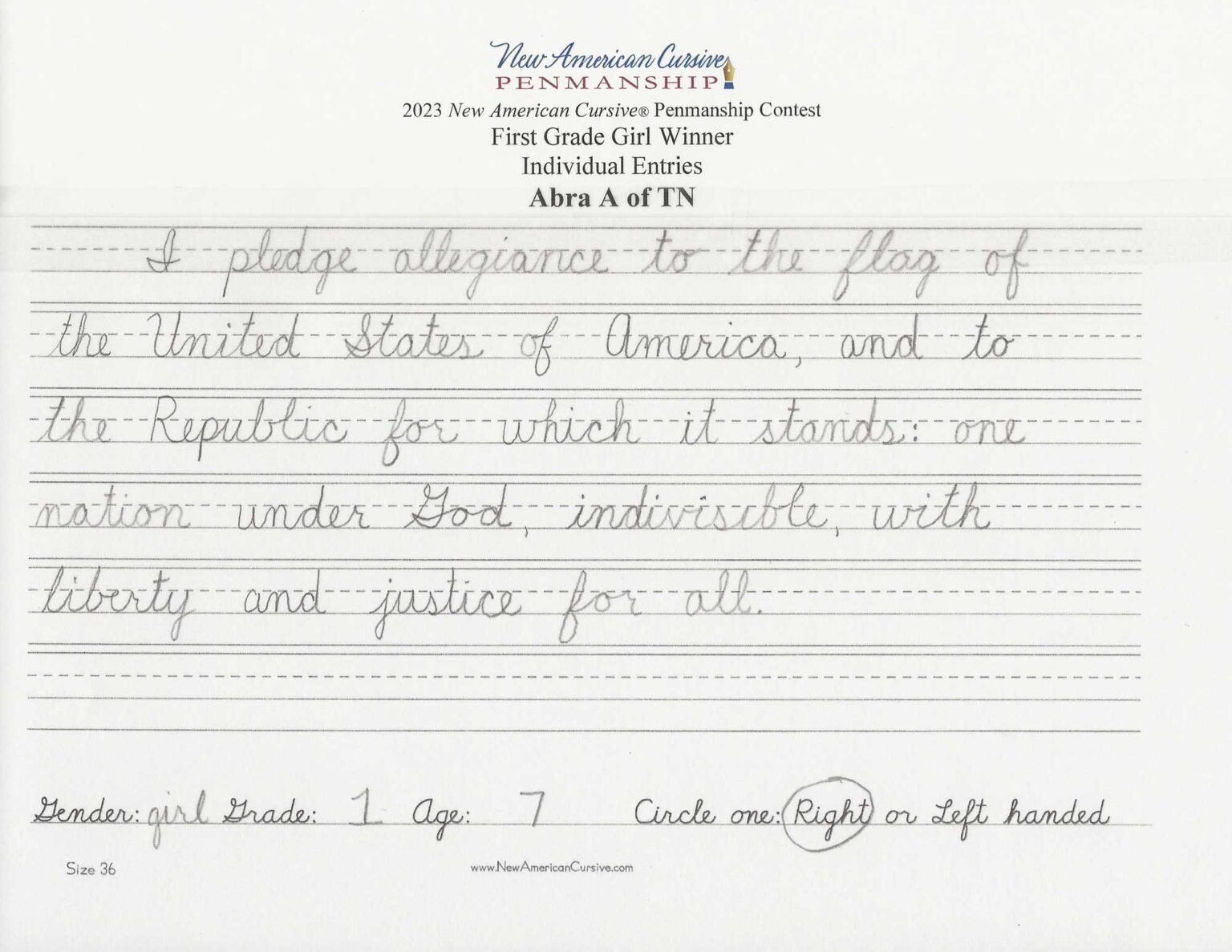 2023 Handwriting Contest Winners – New American Cursive