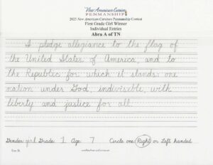 2023 Handwriting Contest Winners – New American Cursive