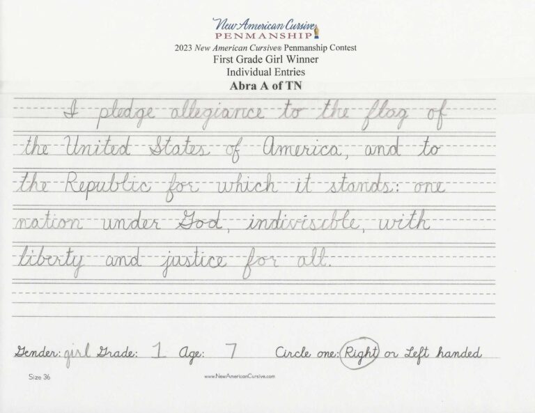 2023 Handwriting Contest Winners – New American Cursive