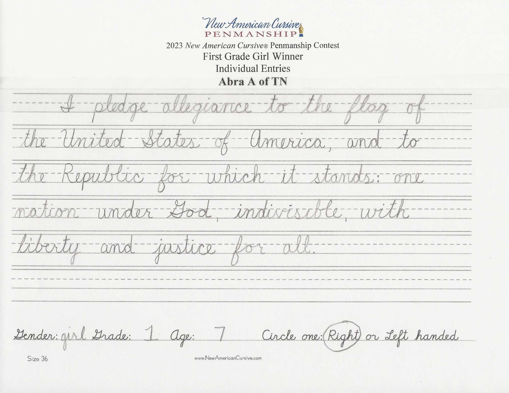 2023 Handwriting Contest Winners – New American Cursive