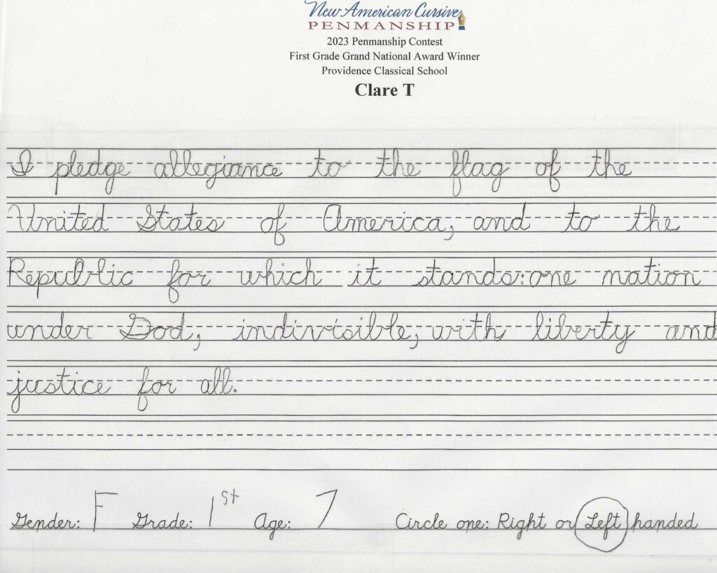 2023 Handwriting Contest Winners – New American Cursive