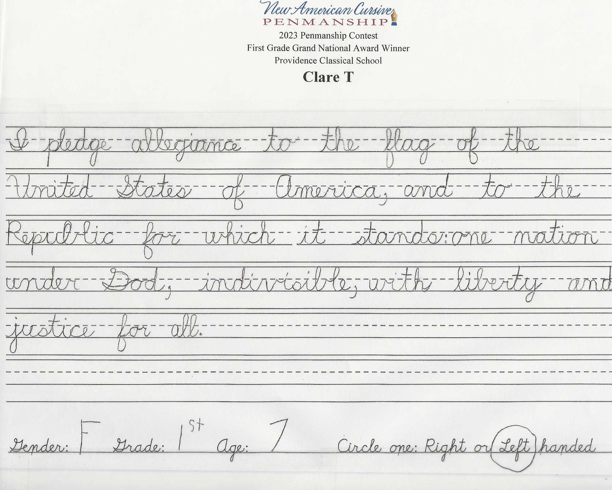 2023 Handwriting Contest Winners – New American Cursive