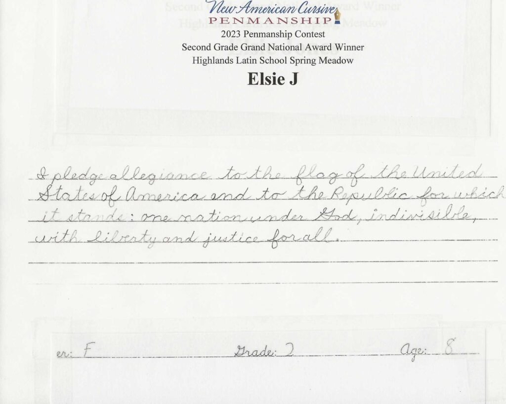 2023 Handwriting Contest Winners – New American Cursive