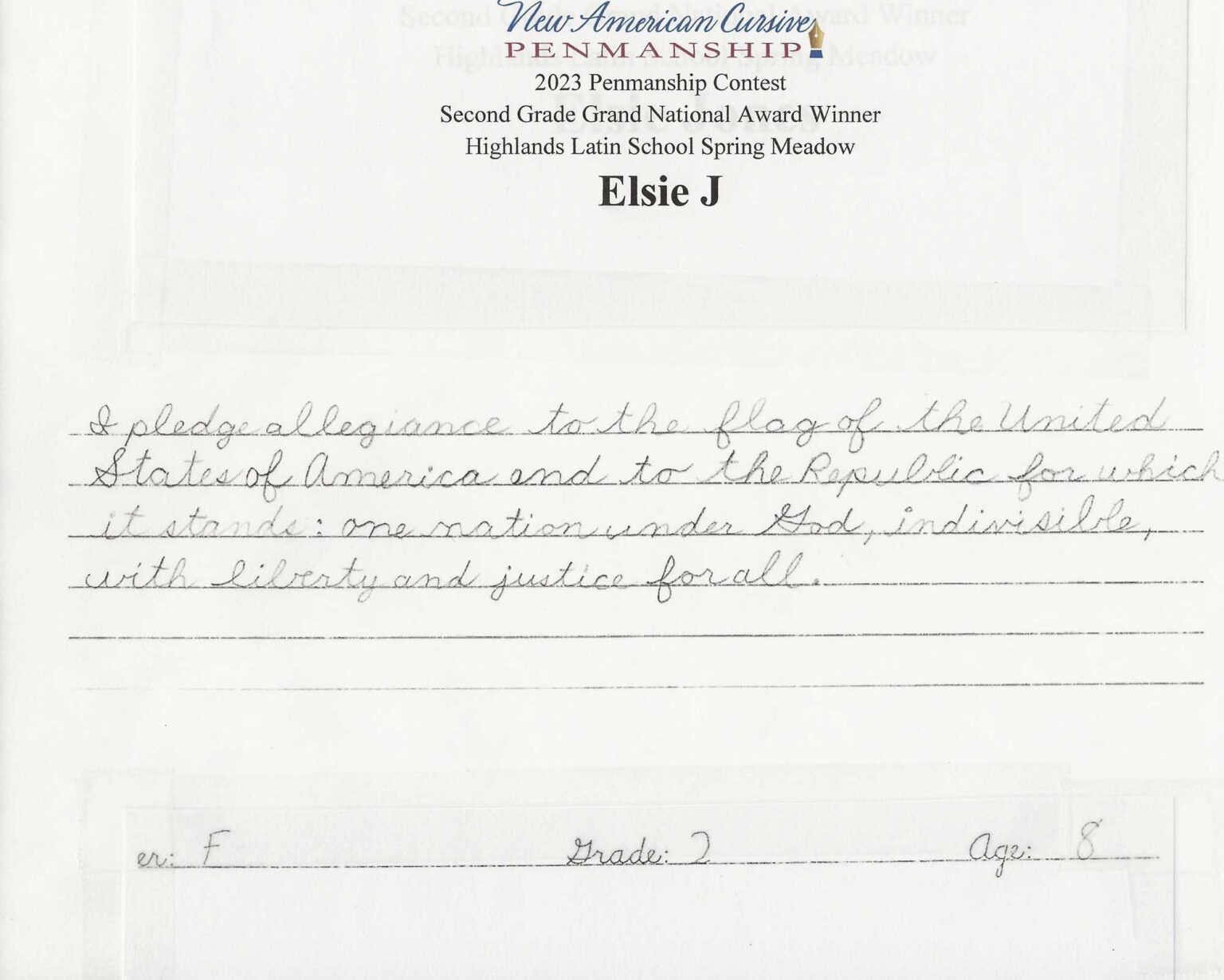 2023 Handwriting Contest Winners – New American Cursive