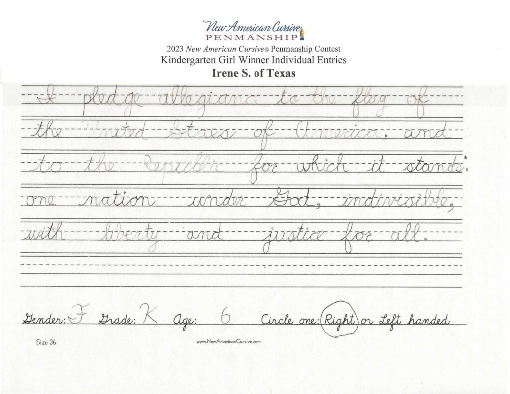 2023 Handwriting Contest Winners – New American Cursive